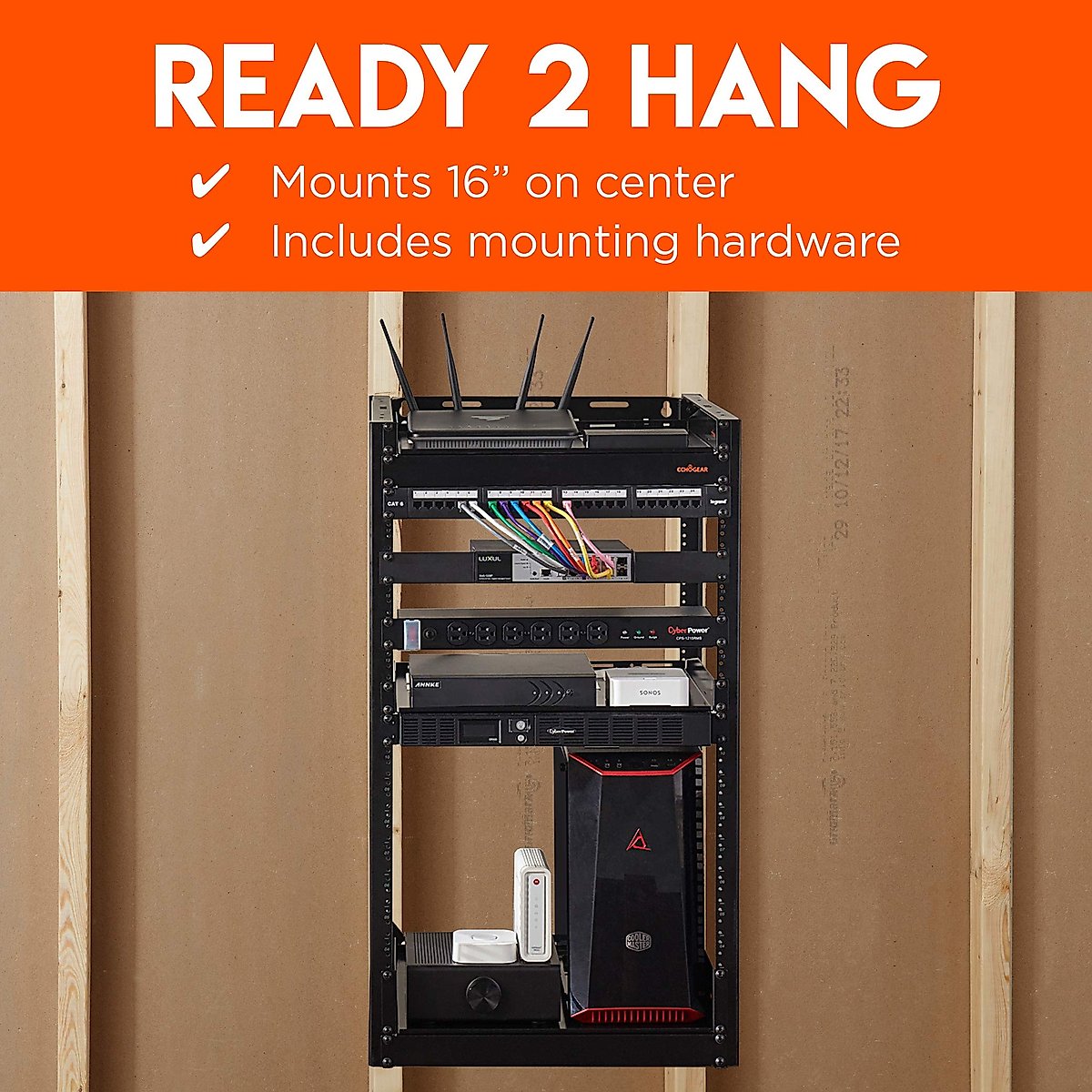 ECHOGEAR 20U Open Frame Rack for Servers & AV Gear - Wall Mountable Design Includes 2X Vented Shelves, 25x Rack Mounting Screws, 4X Leveling Feet, 4X Shelf Stops, & 2X Securement Straps