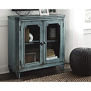 Signature Design by Ashley Mirimyn Vintage 36" 2-Door Accent Cabinet with Glass Inlay and Adjustable Shelf, Blue