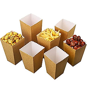 Disposable Popcorn Bags, 36 Pack Kraft Paper Popcorn Boxes, Foldable Paper Boxes for Chips, Cookies, Nuts, Snacks by FUNZON (Brown)