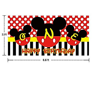 Mickey Backdrop, Mickey 1st Birthday Backdrop, Mickey Birthday Party Supplies, Large Mickey 1st Birthday Banner, Mickey Photography Background (6.6 x 3.3 ft)