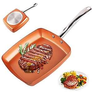 XJKLBYQ Square Frying Pan 9.5'' Square Skillet Non Stick Induction Frying Pan with Stainless Steel Handle Cooking Pan Dishwasher and Oven Safe for Quickly Even Heating, Square Frying Pan