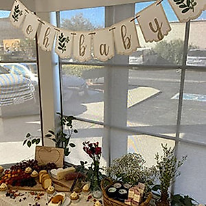 Oh Baby Greenery Banner,Baby Shower Decor,Party Garland,Mini Banner