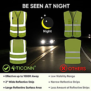 TICONN Reflective Safety Vest High Visibility Class II Mesh Vest for Women & Men Meets ANSI Standards (1PK, Yellow, L)