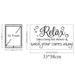 SUPERDANT Bathroom Wall Decals Relax Shower Door Decals Bath Wall Sticker for Dorm Take A Long Hot Shower Quotes Wall Art DIY Decor Wall Art Stickers Vinyl Bathroom Stickers Shower Doors