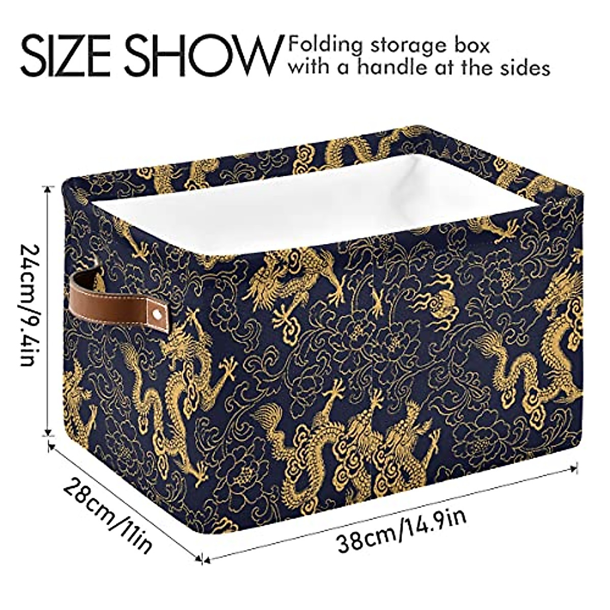 TropicalLife Rectangular Storage Bin Cube Oriental Animal Dragon Foldable Organizer Basket with Handles, Chinese Flower Floral Collapsible Storage Box for Kids Toy Shelf Closet Nursery