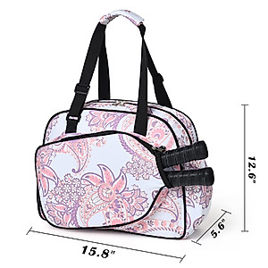 Boulder Bee | Premium Pickleball Bags | PickleBall Tote Bag for Women | Women’s Hand/Shoulder Gym Bag w Water Bottle Holder | With Racquet/Paddle Holder (Pink cashew flower)