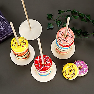 Ponpon 4pcs Wood Donut Stands Bagels Display Holder Reusable Doughnut Dessert Stand for Wedding Birthday Treat Parties