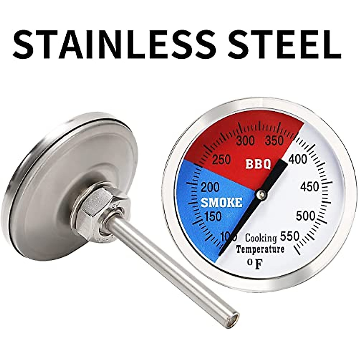 MEASUREMAN 2 Inch Barbecue Thermometer,Grill Thermometer, BBQ Smoker, Smoke Temperature Gauge, Stainless Steel Temp Gauge, 2 Pack