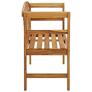vidaXL Solid Wood Acacia Patio Bench Wooden Indoor Courtyard Lawn Seat Seating Sitting Chair Garden Terrace Bench with Backrest Furniture