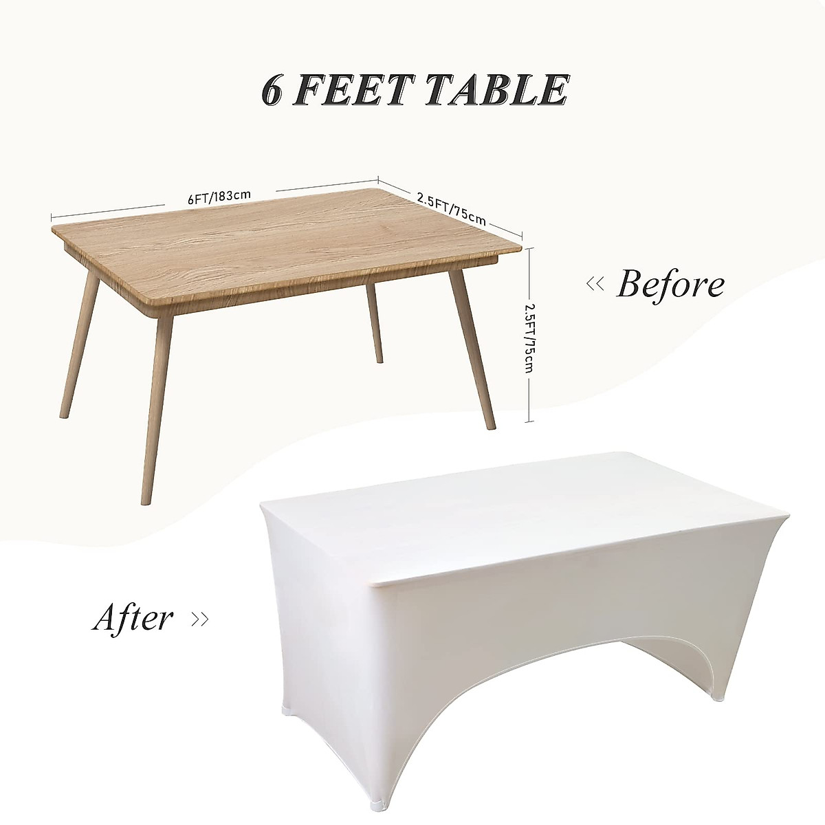 Fixwal 6FT Fitted Tablecloth, 2 Pack Table Covers for 6 Foot Tables, Table Cloth Rectangle Table, White Spandex Table Cover (72L x 30W x 30H Inch)