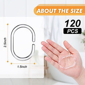 Sintuff 120 Pcs Plastic Shower Curtain Rings Hooks C Shaped Rings Hook Hanger for Bathroom Shower Window Rod (Clear)