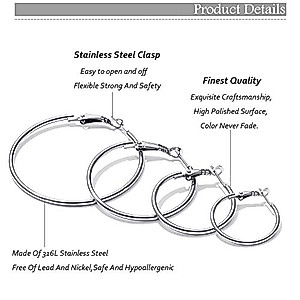 4 Pairs Silver Plated Hoop Earrings for Women Lightweight Hypoallergenic Silver Hoops Stainless Steel Hoop Earrings Loop Earrings Set