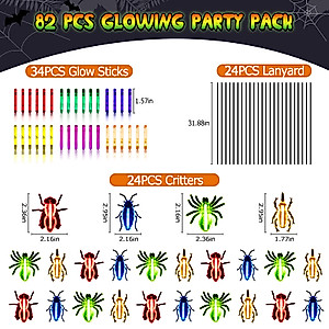 82 Pcs Glow Critters For Halloween Party Favor, Include Glow Bugs and Mini Glow Sticks, Glow in the Dark Party Toys Set for Kids, Trick or Treating Goodie Supplies, School Classroom Game Prizes