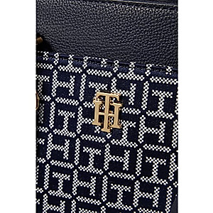 Tommy Hilfiger Antonella II Convertible Satchel Square Monogram Jacquard Navy/White One Size