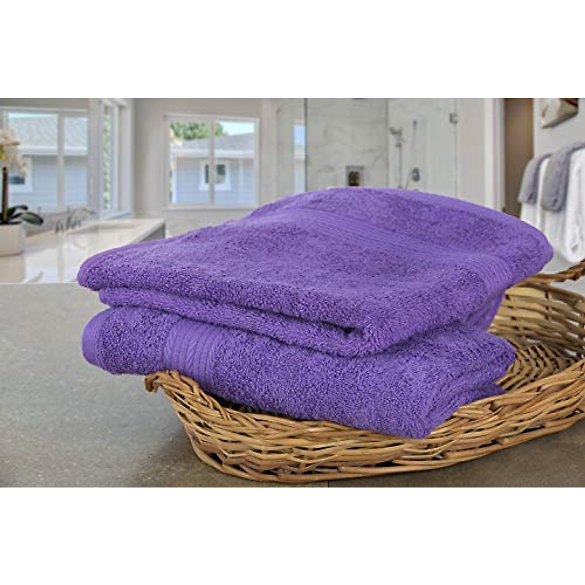 Ample Decor Hand Towel 18 X 28 Inch Pack of 2 600 GSM 100% Cotton, OEKO Tex Certified Soft Absorbent Thick Durable Premium Quality, for Hotel, Bathroom, Spa, Daily Use, Gym - Machine Washable - Purple