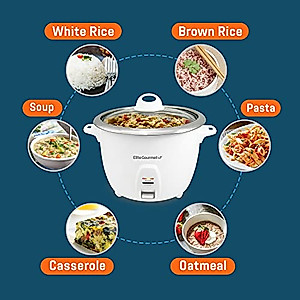 Elite Gourmet ERC-2010 Electric Rice Cooker with Stainless Steel Inner Pot Makes Soups, Stews, Grains, Cereals, Keep Warm Feature, 10 Cups Cooked, White