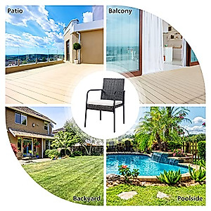 RELAX4LIFE Set of 4 Outdoor Dining Chairs, All-Weather PE Rattan Patio Chairs with Comfy Cushions, Outside Rattan Arm Chairs for Backyard, Poolside and Garden Lawn Chairs Set