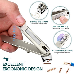 Nail Clippers for Seniors, 360 Degree Rotary Fingernail and Toenail Clippers with Long Handle Ultra Sharp Sturdy Stainless Steel Heavy Duty Large Toe Nail Clippers for Thick Nails Built-in Nail File