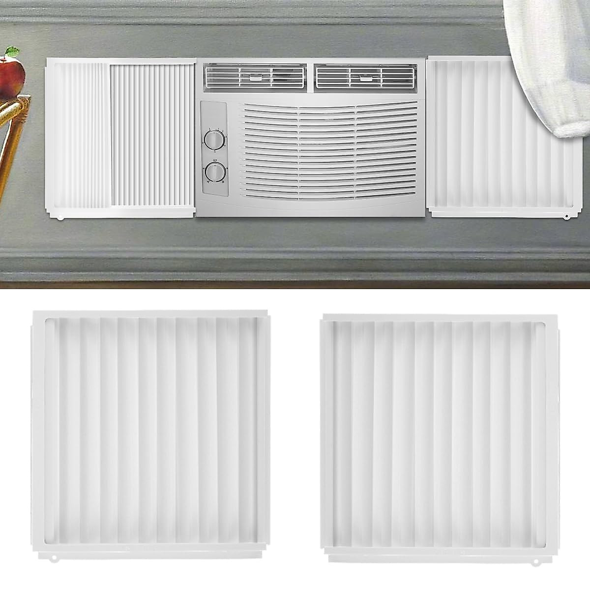 Window Air Conditioner, Side Panels and Frame Set, Adjustable Insulation AC Side Panels Dust-proof AC Side Panels AC Accessories for Winter and Summer Air Conditioner Accordion Filler Kit