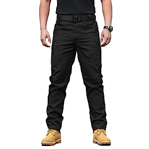 solo soplo Men's Tactical Pants Black Water Repellent Ripstop Cargo Pants for Combat Hiking Outdoor Lightweight Casual Multi Pocket Work Pant