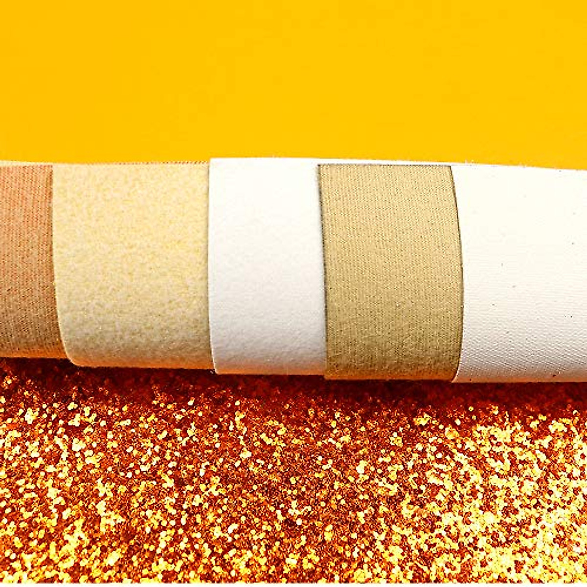 Yuanchuan 7Pcs/Set 8.3" x 12"(21cm x 30cm) A4 Bundle Leather Sheets Mixed Golden Series Solid Colors Texture Embossed Faux Leather Sheets Glitter Faux Leather Fabric Bow Earrings Making DIY Craft (Golden Set)