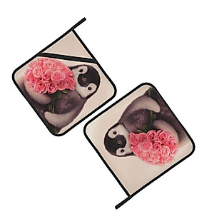 Flower Penguins Pot Holders with Pocket for Kitchen Heat Resistant Oven Hot Pads Potholders for Cooking Baking Grilling Microwave