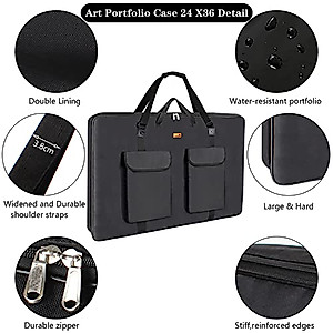 TreochtFUN Art Portfolio Case 24 x 36, Artist portfolio bag 2K Waterproof Canvas Carrying Case with Tote, Portfolio Folder for Artwork Storage for Poster Board Drawing supplies.(Black)