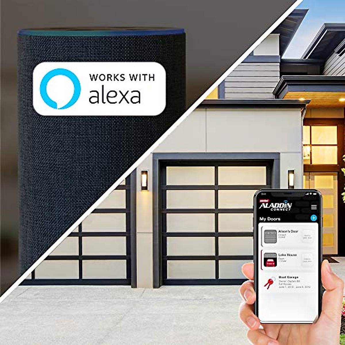 Genie B6172H Wall Mount Smart Garage Door Opener, DC Motor Lifts up to 14ft high 850lbs, Black