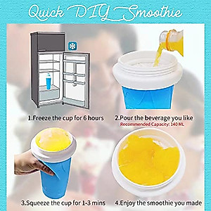 Slushy Maker Cup - Tik Tok Magic Quick Smoothie Cup, Homemade Slush and Shake Maker, Double Layer Silica Pinch Cup with Spoon & Cleaning Brush for Ice Cream Maker, Milkshake, Summer - Blue