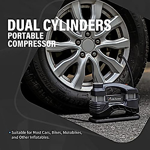 AVID POWER 12V DC Tire Inflator Portable Air Compressor with Heavy Duty Dual Cylinders for Fast Inflation, Auto Shut-Off Tire Pump with Digital Pressure Gauge, LED Light, Air Inflator for Tires