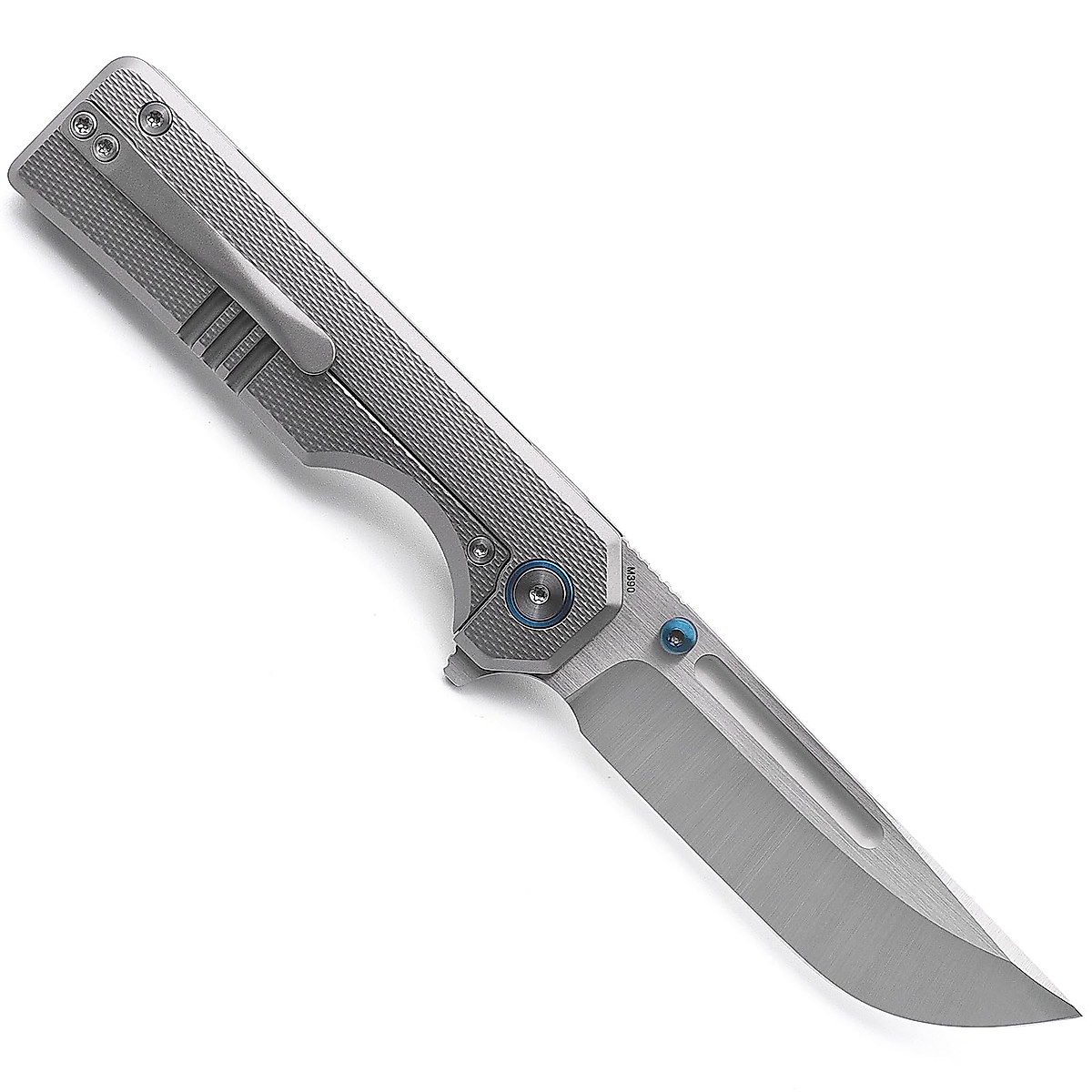 Ameight Knives Glear II Flipper Folding Knife 3.45" M390 Hand Hollow Ground Rubbed Satin Blade Sandblasting Titanium Handle Camping Hiking Pocket Knife AM8-007GYII