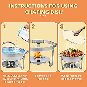 HORESTKIT Chafing Dish Buffet Set Stainless Steel Round Chafers and Buffet Warmers Set with Glass Viewing Lid, 5QT Foldable Complete Food Warmer