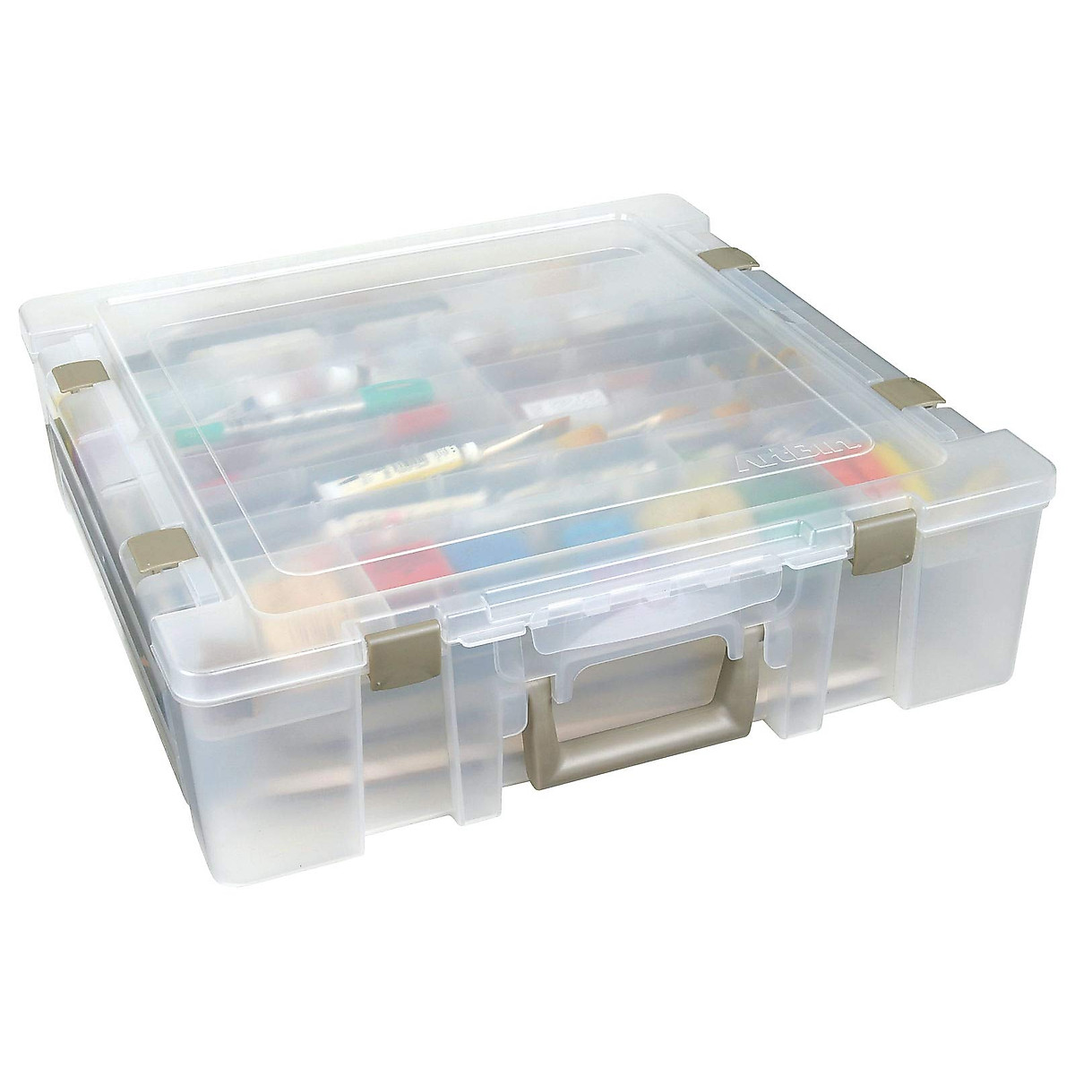 ArtBin 6981AB Super Satchel Deluxe Divided Base, Large Portable Art & Craft Organizer with Drawers, [1] Plastic Storage Case, Clear