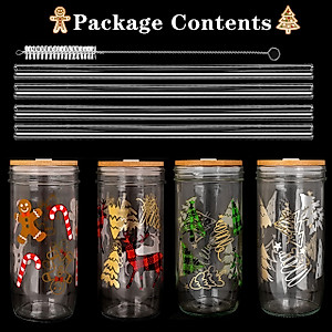 ANOTION Christmas Cups, 24oz Colored Christmas Mugs Useful White Elephant Gifts for Adults Holiday Mason Jars Glass Cups with Lid and Straw Tumbler Drinking Glasses Coffee Cups Gifts for Women Men