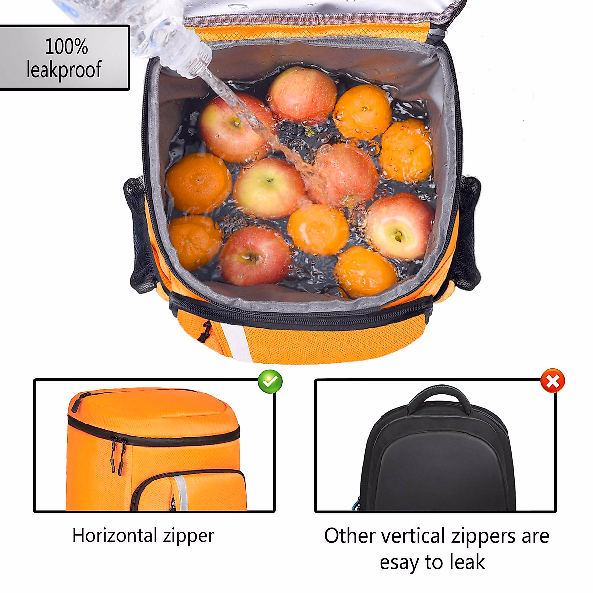 FORICH Backpack Cooler Leakproof Insulated Waterproof Backpack Cooler Bag, Lightweight Soft Beach Cooler Backpack for Men Women to Work Picnics Camping Hiking, 30 Cans (Orange)