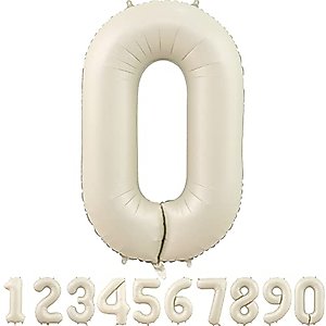 40 Inch Cream White Number 0 Balloons,Large Foil Helium Mylar Birthday Party Balloon 0-9 Matte Nude White Number (0) for Baby Shower Wedding Decorations