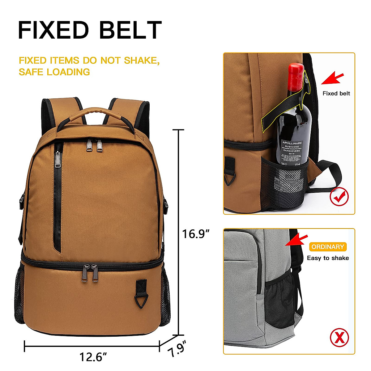 TUGUAN Insulated Cooler Backpack 38/42 Cans Double Deck Leakproof Lightweight Soft Lunch Backpack Small Cooler Bag Beach Picnic, Brown