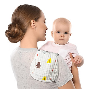 GROBRO7 7Pcs Baby Muslin Burp Cloths 21”x10.5” Long Burping Bids for Babies Dinosaur Blue Whale Forest Animals Cotton Large Towel 6 Layers Extra Absorbent Soft Machine Washable Nursery Newborn Gift