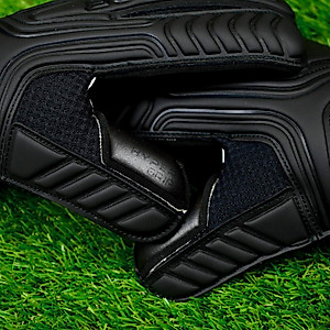 Renegade GK GK Vulcan Onyx Goalie Gloves with Finger Savers | 3.5+3mm Hyper Grip & 4mm Duratek | Black Soccer Goalkeeper Gloves (Size 8, Youth-Adult, Roll Cut, Level 3)