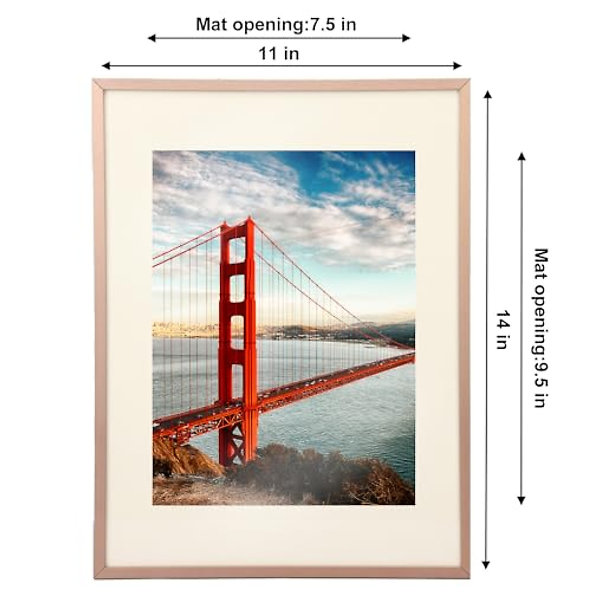 Fixwal 11 x 14 Aluminum Picture Frame, Metal Rose Gold Frame Tempered Glass with Mat for Wall Display, Wedding Table Numbers (Rose Gold, 1-Pack)