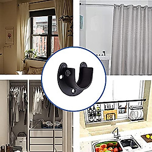 Rise age Stainless Steel Closet Rod Brackets, 1 Inch Diameter Closet Rod Support 2 Pcs, Heavy Duty Curtain Rod Holder, Black End Support for Closet Rod with Screws