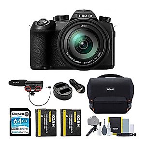 Panasonic LUMIX FZ1000 II 4K 16x Long Zoom Digital Camera, Koah Roebling Bag with Accessory & Cleaning Kit, 64GB SDXC Canvas Go Plus 170MB/s Read Memory Card, Pro Shotgun Video Mic, and 2 Batteries