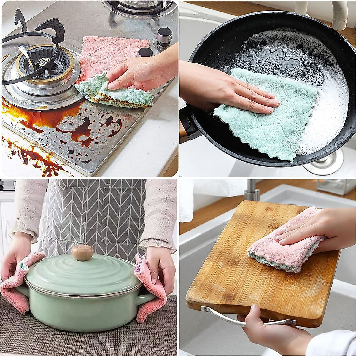 10 Pack Kitchen Cloth, Microfiber Dish Towels Washcloths, Super Absorbent Coral Velvet Dishtowels, Premium Cleaning Cloths,Non-Stick Oil Quick Dry Dish Towels, Soft Tea Towels, Table Cleaning Cloths.