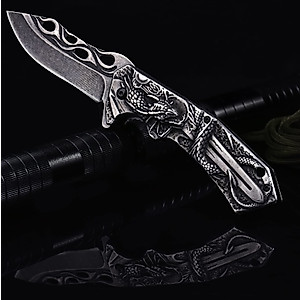 Pocket Knife for Men, Folding Knife With Clip & 3D DRAGON Relief, Embossed Edc Knife For Men Outdoor Survival Camping Hiking hunting