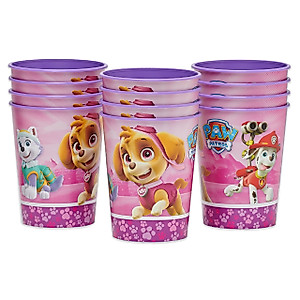 American Greetings Paw Patrol Party Supplies, Pink Plastic Cups (12-Count) & Paw Patrol Party Supplies, 16 oz. Reusable Plastic Party Cups (12-Count)