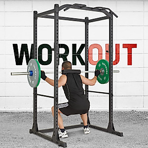 papababe Power Cage, Squat Rack 1200lb Capacity with 2 Extra J-Hooks for Strength Training