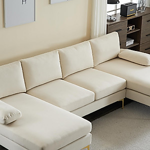 VERYKE Sectional Sofa Couch for Living Room, U Shaped Modern Sectional Sofa with Double Chaise,Minimalist Sectional Couch with Metal Leg for Home Office,Apartment (Linen Cream White)