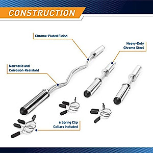 Marcy Olympic Hollow Bar Kit Chrome Curl Bar Dumbbell Handles and Spring Collars ODC-21 chromed, 47” x 3” x 2”