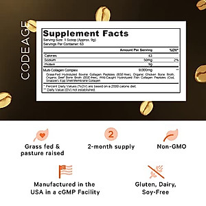Codeage Multi Collagen Protein Powder Peptides, 2-Month Supply, Hydrolyzed, Type I, II, III, V, X Grass Fed All in One Super Bone Broth Collagen Supplement, Non-GMO, 20 Ounces