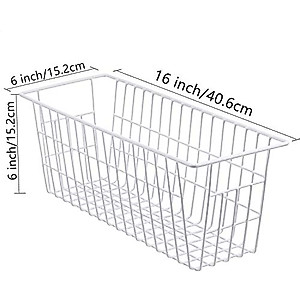 iPEGTOP Freezer Baskets, Set of 4 Farmhouse Metal Wire Basket Freezer Storage Wire Baskets Organizer Wire Storage Basket for Kitchen Pantry Organizer Bins (White)